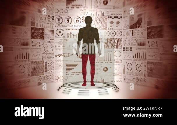 Man and Earth. Medical hologram loop animation. Human virtual body ...