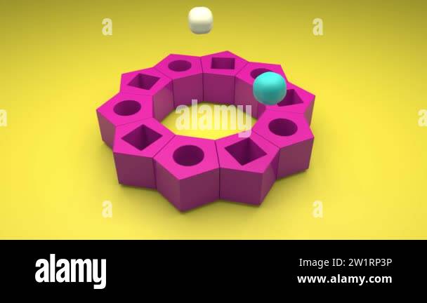 3D animation of a complex geometric shape made of pentahedrons with holes in the center. Clubs ...