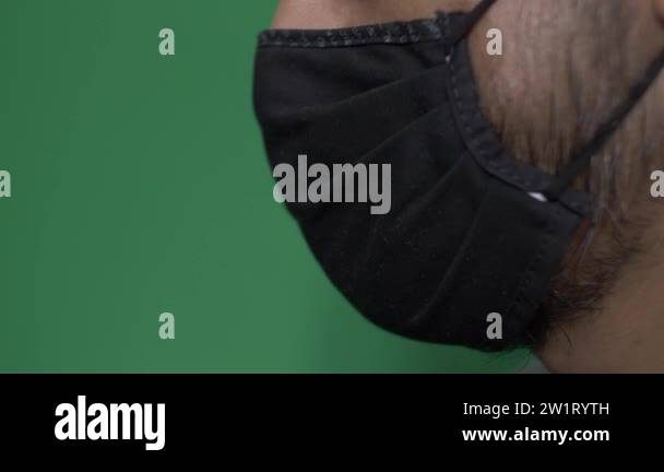 Bottom Half Face Portrait Of Male Wearing Face Mask. Left Side View ...