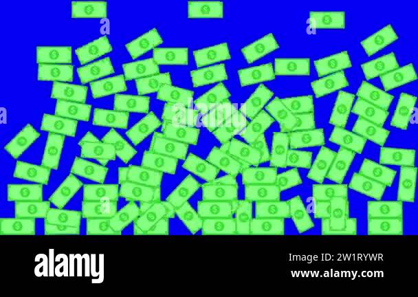 2d animation of falling dollar bills on chroma key blue screen Stock ...