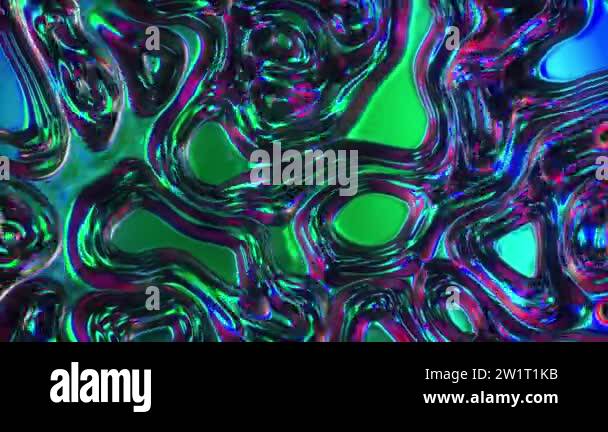 Abstract 3d render holographic oil surface background, foil wavy ...