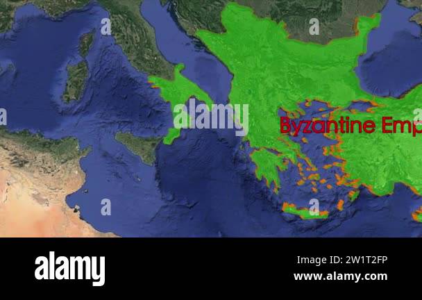 Byzantine Empire boundaries. Imperial on 3D rotating old historic world ...