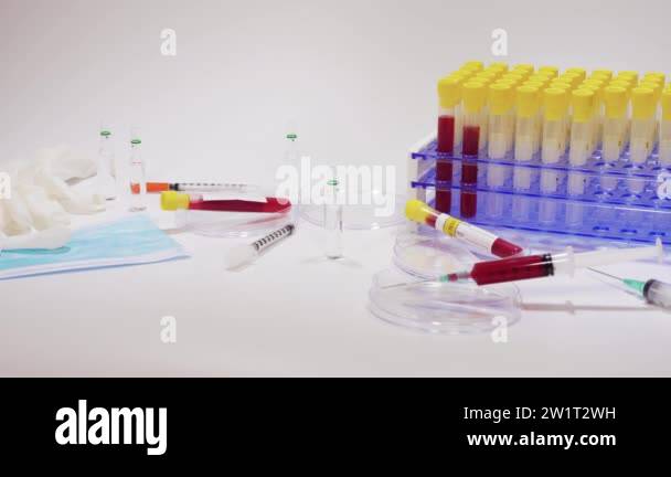 Microbiology lab medical biological virus concept. Clinical tests with ...
