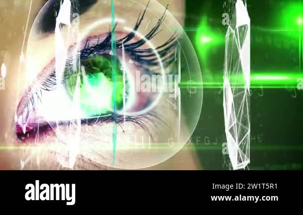 Animation of woman blinking eye with scope scanning and digital ...