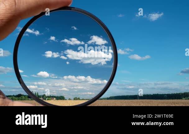 Visual effect of the polarizing filter on the example of a summer rural ...