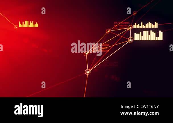 futuristic abstract red network and data connection 3d animation looping particle nodes move and ...
