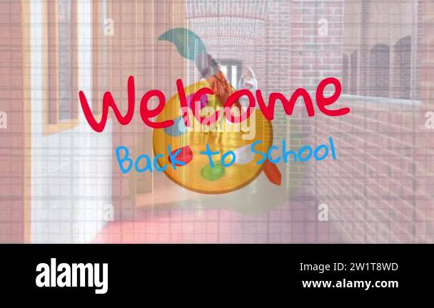 Digital animation of Welcome back to school text and color palette ...