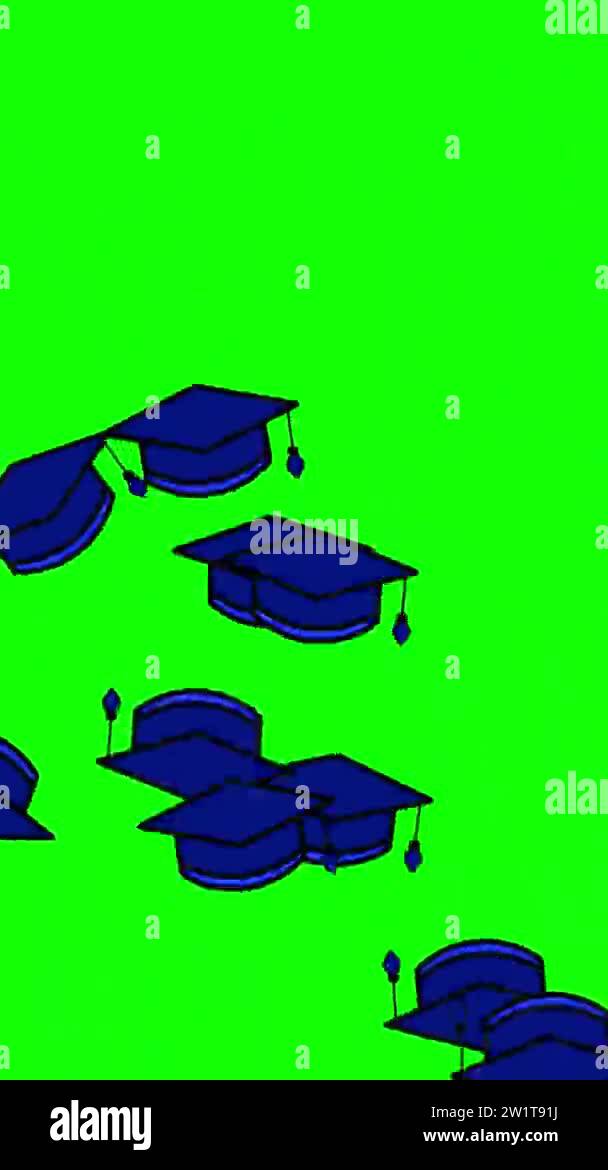 2D vertical animation tosses graduation caps on the green screen of the ...