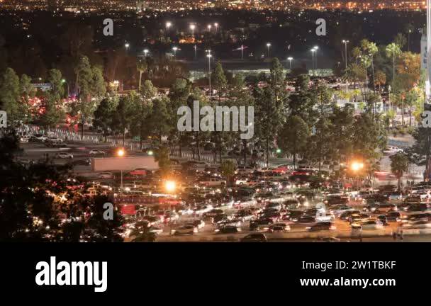 Parking Lot Traffic at Los Angeles Dodger Stadium Night Time Lapse ...