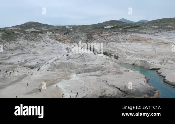 Milos, Greece Sarakiniko Beach and Caves view from the drone with ...