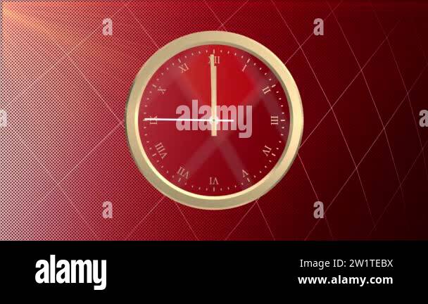 Animated gold clock on a abstract deep red digital background. Last 20 ...