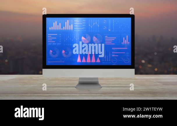 Statistics graphs, charts and diagrams data on modern computer monitor ...