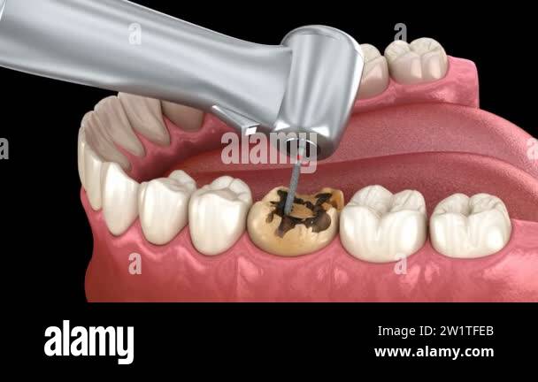 Caries removing process, preparation, crown placement. Medically ...