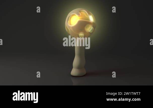 3D animation of a futuristic lamp in the shape of a tree with a glowing ...
