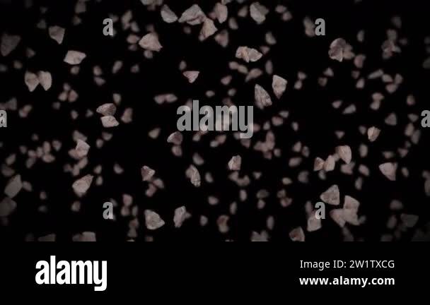 Flying many rock stone on black background. Broken splash explosion ...