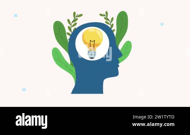 mental health animation with profile silhouette and bulb Stock Video ...