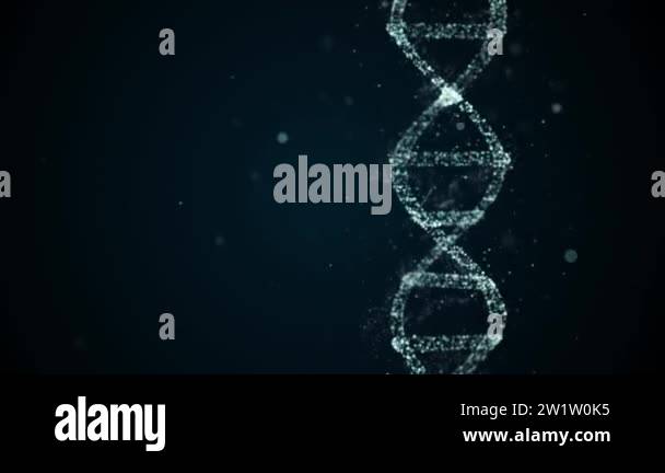 Rotation of digital DNA on abstract background with floating particles ...