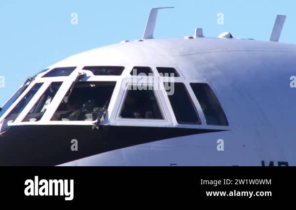 Aircraft cabin exterior with pilots inside before aircraft take off ...