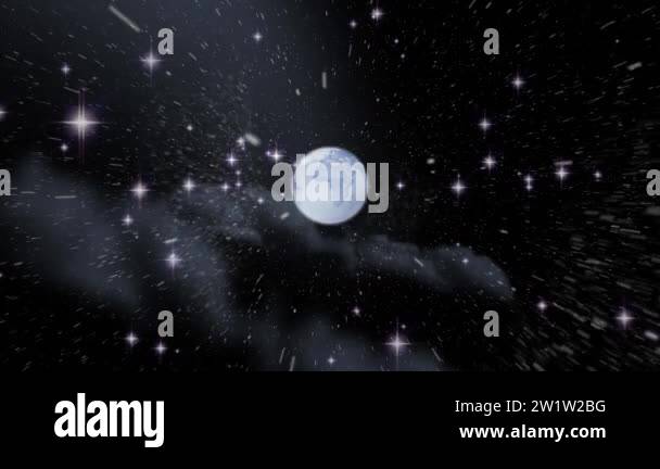 Animation of planet Earth in space with multiple light trails, stars ...