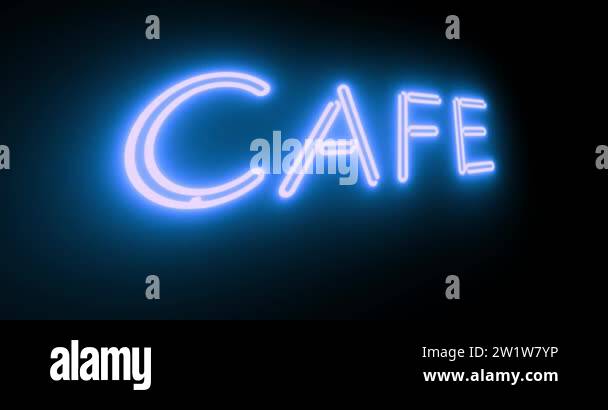 Cafe neon sign illuminated shows diner with food available. Advertising ...