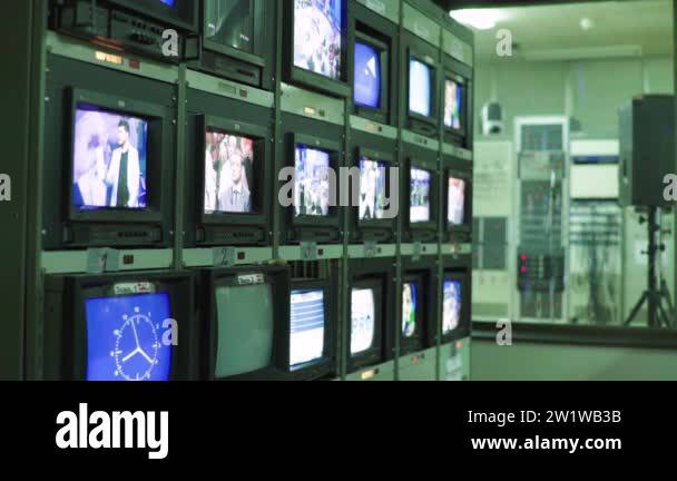 Monitor monitors in a TV studio during TV recording. Control room Stock ...