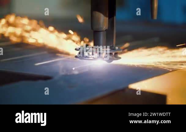 Automated plasma cutting of metal sheet on modern laser cnc machine on ...