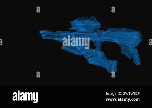 Si-Fi Cyber futuristic gun wireframe scheme. 3d render with blue grid ...