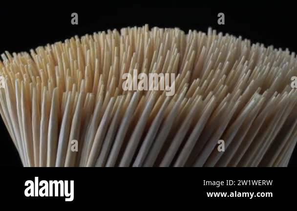 Wooden toothpicks or cocktail sticks extreme close up. Hand picks made ...