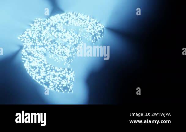 Euro EUR currency sign and symbol glow futuristic particle 3D rendering ...