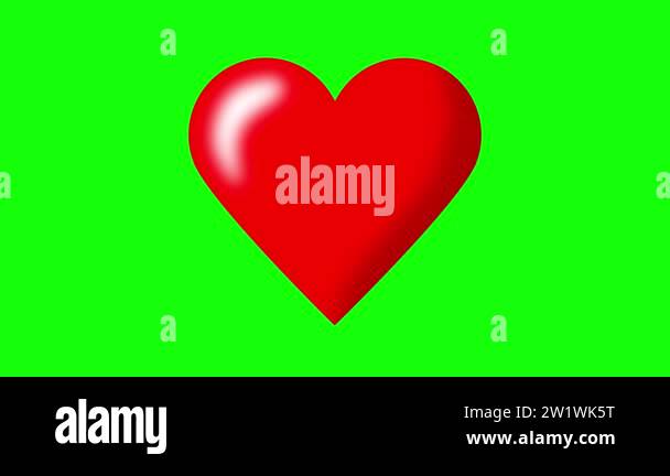red heart animation icon on green screen background chroma key, concept ...