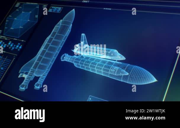 Perspective blue Mission Control Center screen with indicators and ...