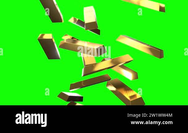 Falling gold ingots on green background - treasure/ wealth concept - 4k ...