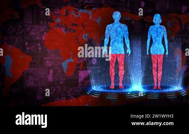 Human and Earth. Medical hologram loop animation. People virtual body ...