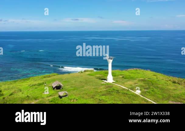 Lighthouse on a tropical island, top view. Basot Island, Caramoan ...