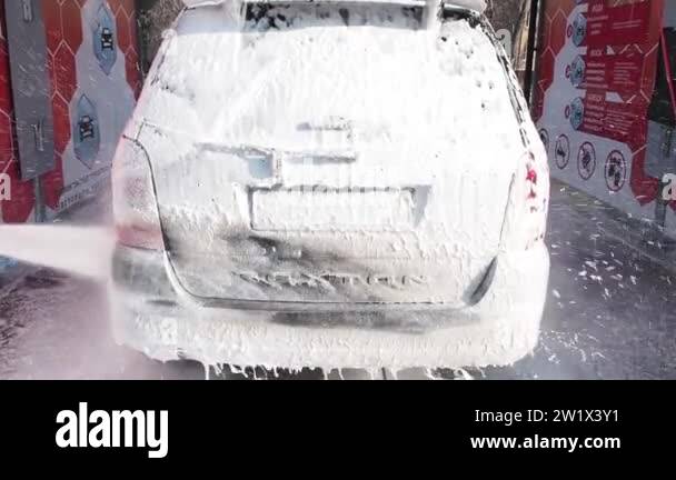 MOSCOW, RUSSIA MARCH 25, 2019: Slow Motion Video of Car Washing Process ...
