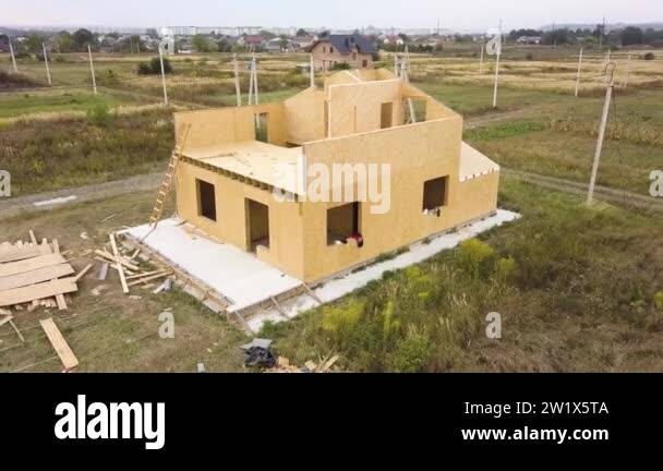 Construction of new and modern modular house. Walls made from composite ...