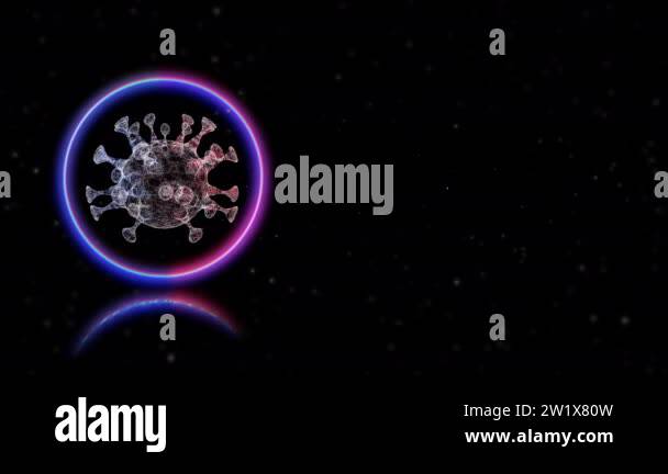 HIV cells flowing in neon rgb circle against black background. Viral ...