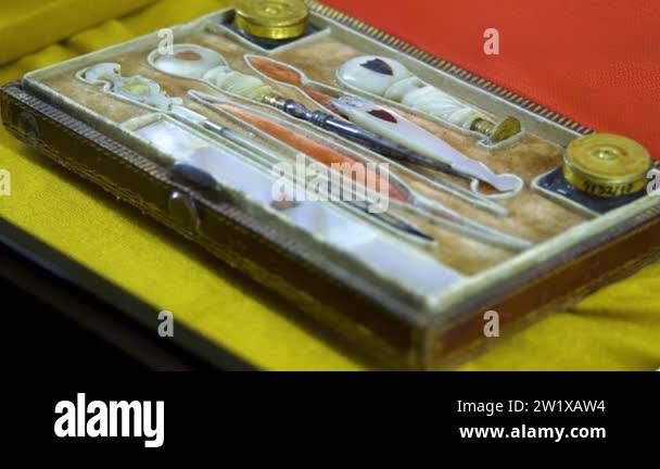 antique vintage writing materials in museum in 18th-19th century ...