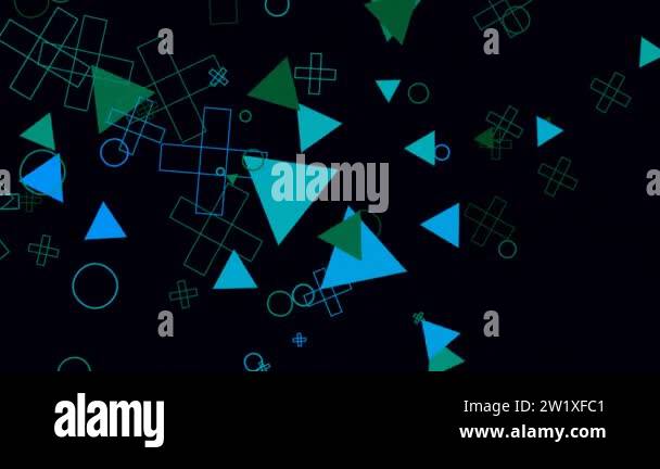 Animation with various geometrical shapes that rotates and moves around ...