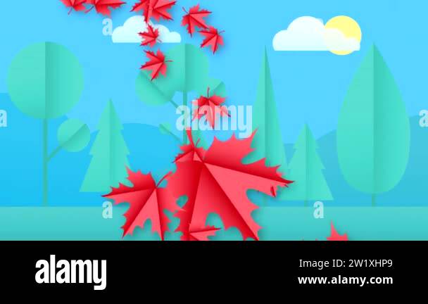 Abstract video with falling horizontally colorful leaves on a nature ...