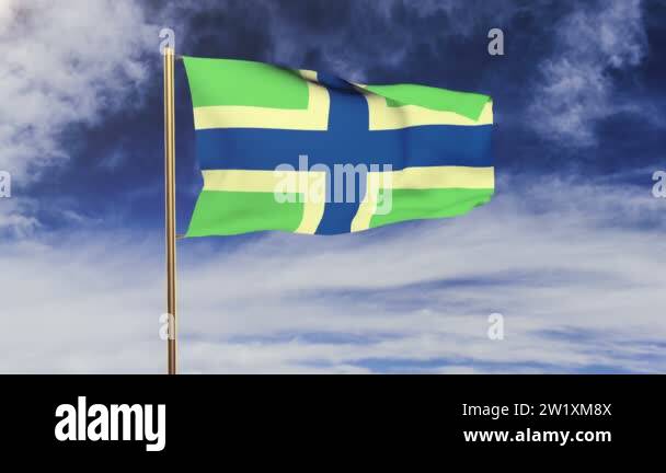 Gloucestershire flag waving in the wind. Green screen, alpha matte ...