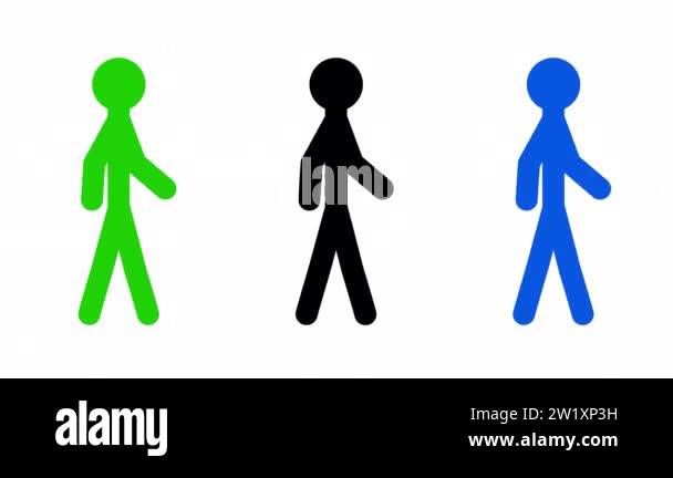Looped walking stickman 2D animation. Alpha channel will be included ...