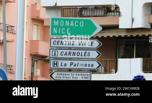 Menton, France - January 3, 2020: Road Signs Indicating Directions To ...
