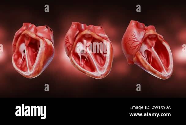 High quality 4k footage. Sectional anatomy of the heart. 3D rendering ...