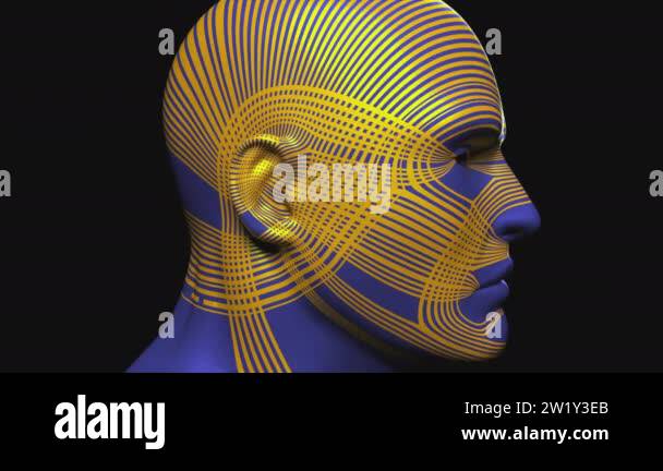 Demonstration of the head and face of a golden man. Computer generated ...