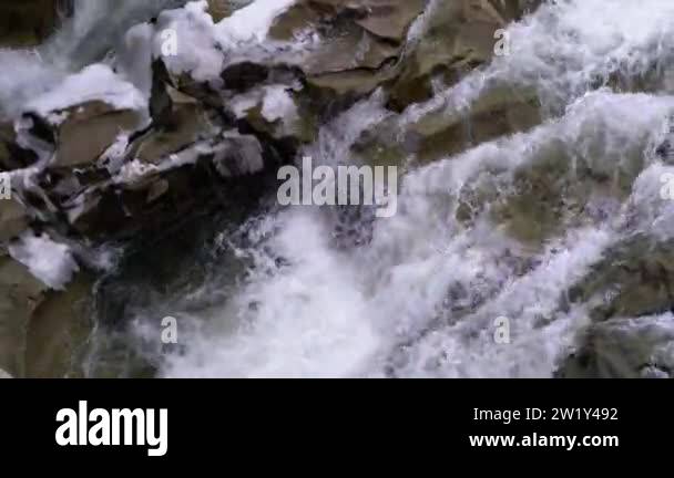 Waterfall Prut in the Winter. Rapid Flow of Water from a Mountain Creek ...