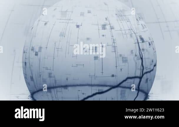 Show digital sphere from cracked ground. Half of sphere shield. Concept ...