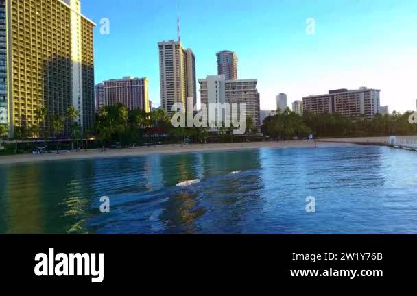 Fascinating 4k aerial panorama flyover view on luxury skyscraper ...