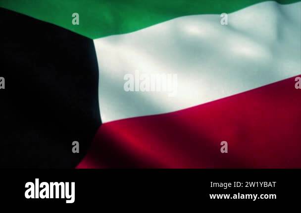 State of Kuwait flag waving in the wind. National flag of Kuwait. Sign ...
