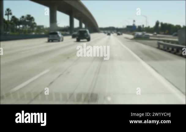 Driving on intercity freeway in Los Angeles, California USA. Defocused ...